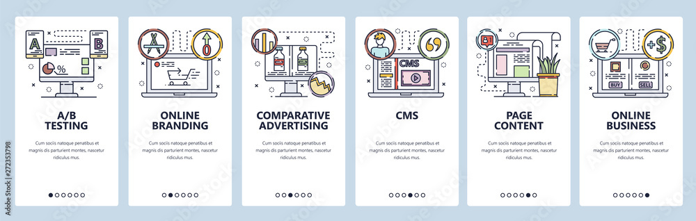 Mobile app onboarding screens. AB testing, digital marketing, online ...