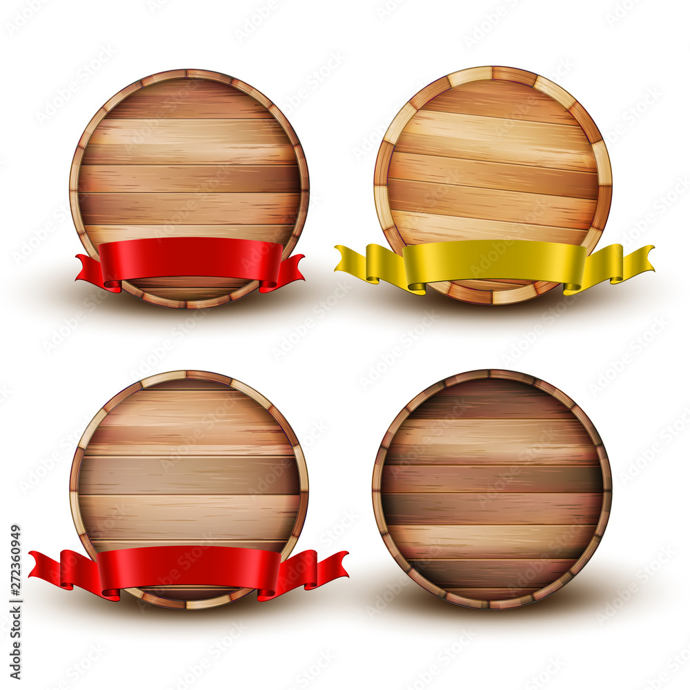 Blank Brown Wooden Barrel For Alcohol Set Vector. Collection Of Barrel ...