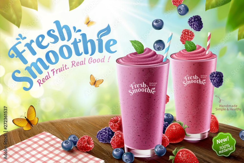Mix berry smoothie ads Stock Vector | Adobe Stock