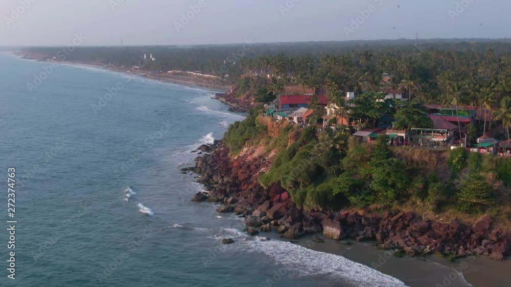 Varkala cliff beach heaven resort in Kerala, India, 4k aerial Stock ...