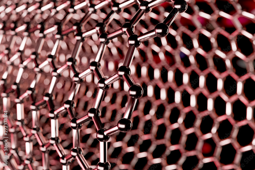 Graphene molecular nano technology structure on a red background - 3d ...