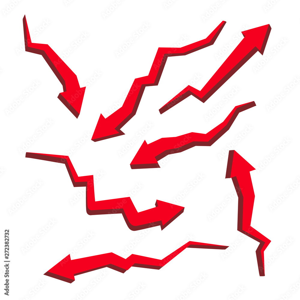 Red Arrow Pointing Downward And Rising Set Vector. Design Statistic ...