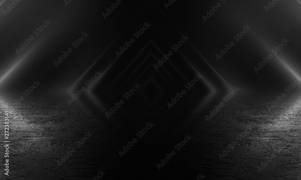 Empty background scene. Dark street reflection on the wet pavement ...