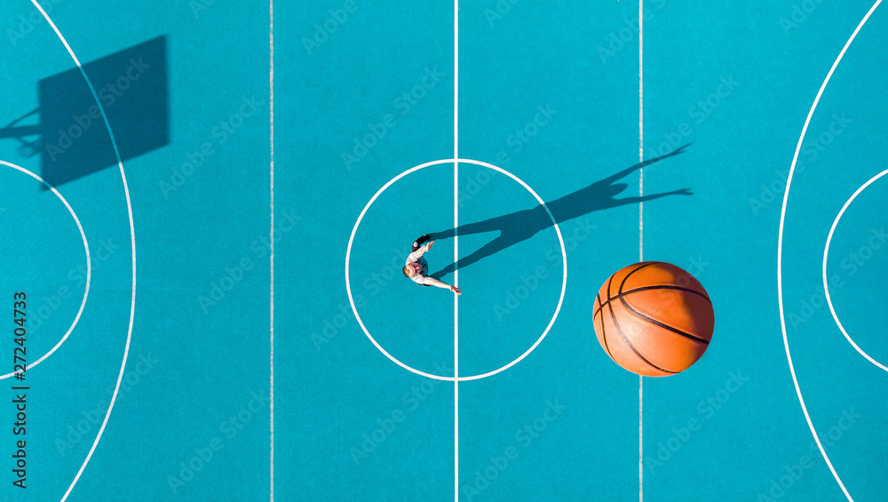 Basketball Player, Long Shadows on Basketball Court, Creative Visual ...