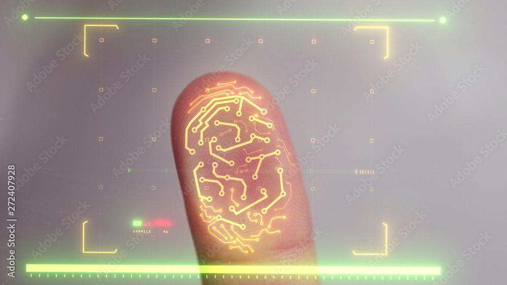 Biometric scanner scanning a human finger and identifying the user for ...