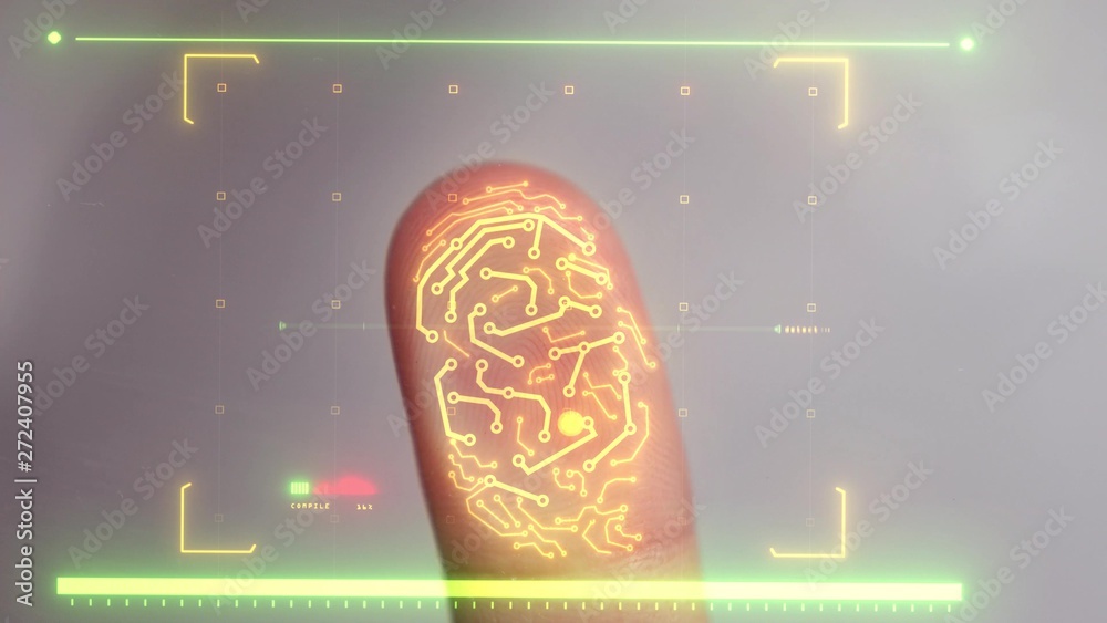 Biometric scanner scanning a human finger and identifying the user for ...