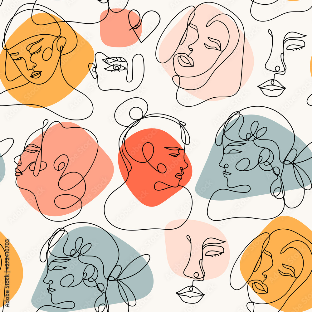 Modern abstract faces. Contemporary female silhouettes. Hand drawn ...