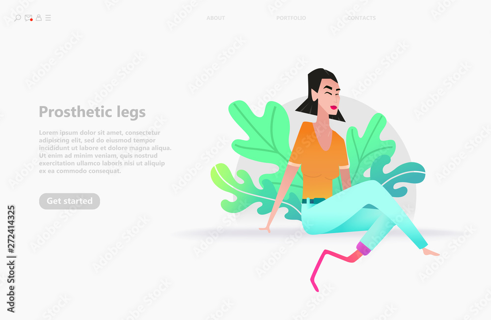 Medical foot prosthetics leg concept. Bright cartoon character of a ...