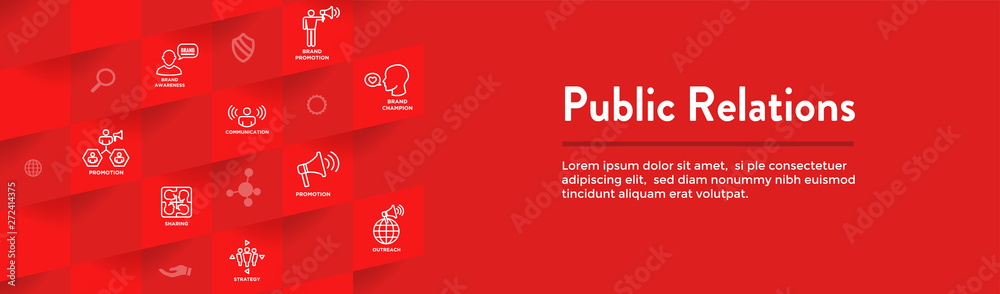 Public Relations Web Header Banner and Icon Set with brand awareness ...