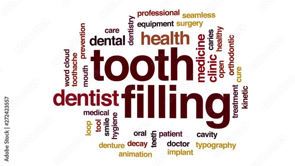 Tooth filling animated word cloud, text design animation. Kinetic ...