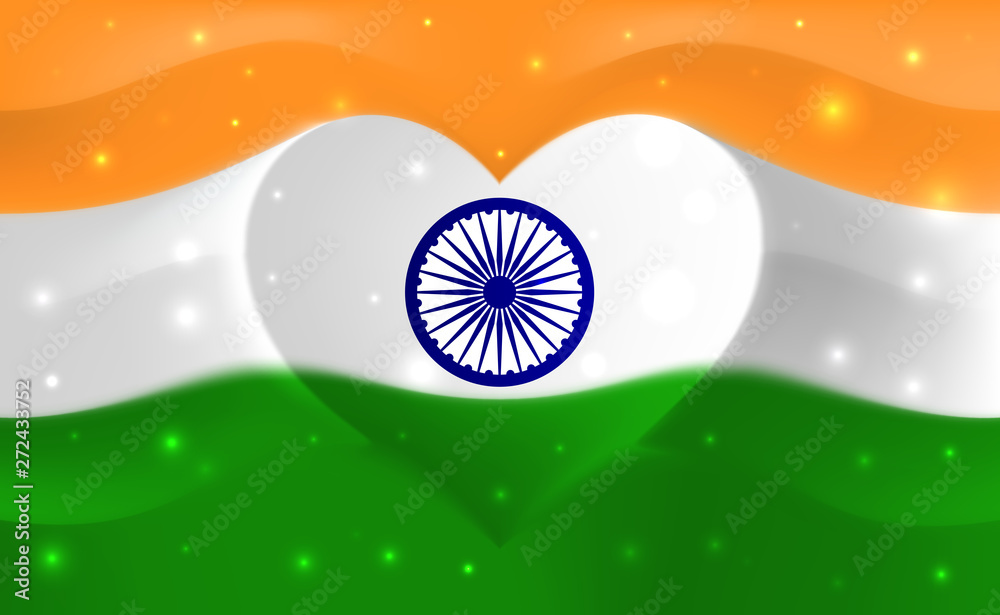 India with love. Indian national flag with heart shaped waves ...