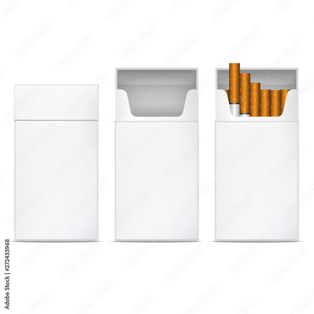 Realistic Detailed 3d White Blank Cigarettes Template Mockup Set ...