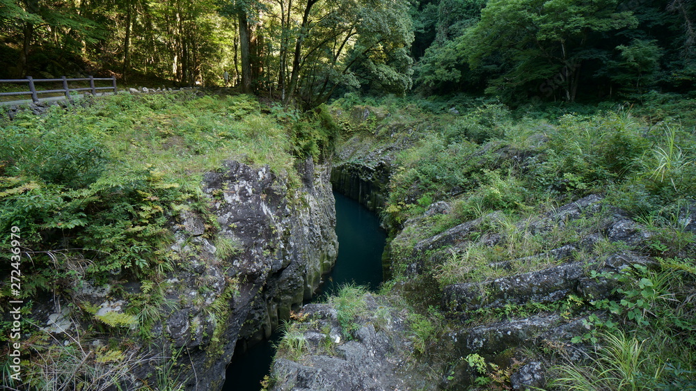 Takachiho Gorge is a narrow chasm cut through the rock by the Gokase ...