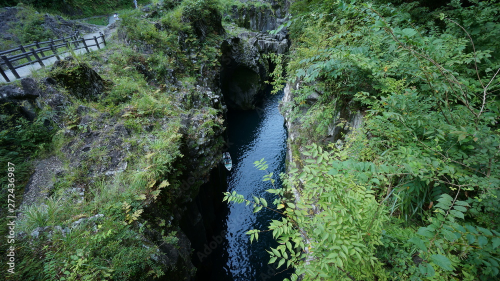 Takachiho Gorge is a narrow chasm cut through the rock by the Gokase ...