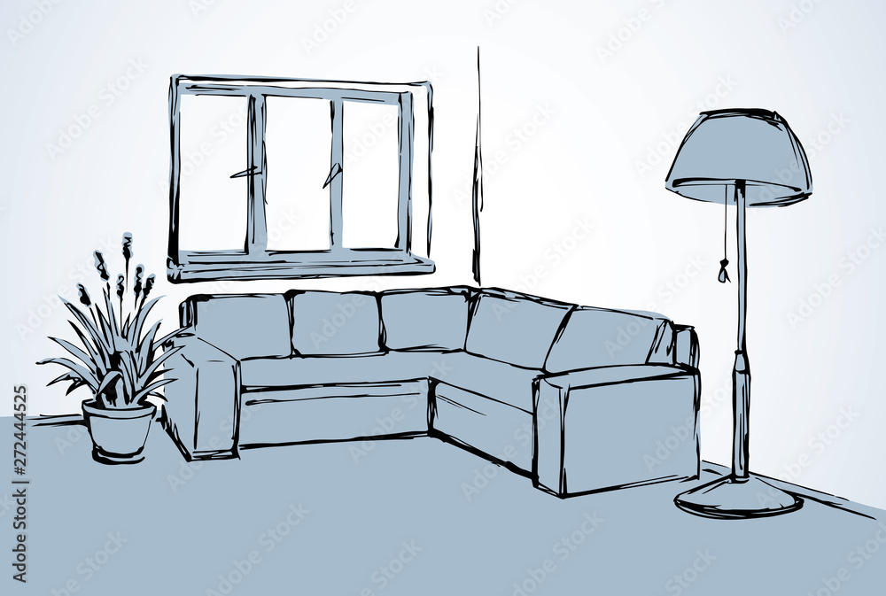 Corner sofa. Vector drawing Stock Vector | Adobe Stock