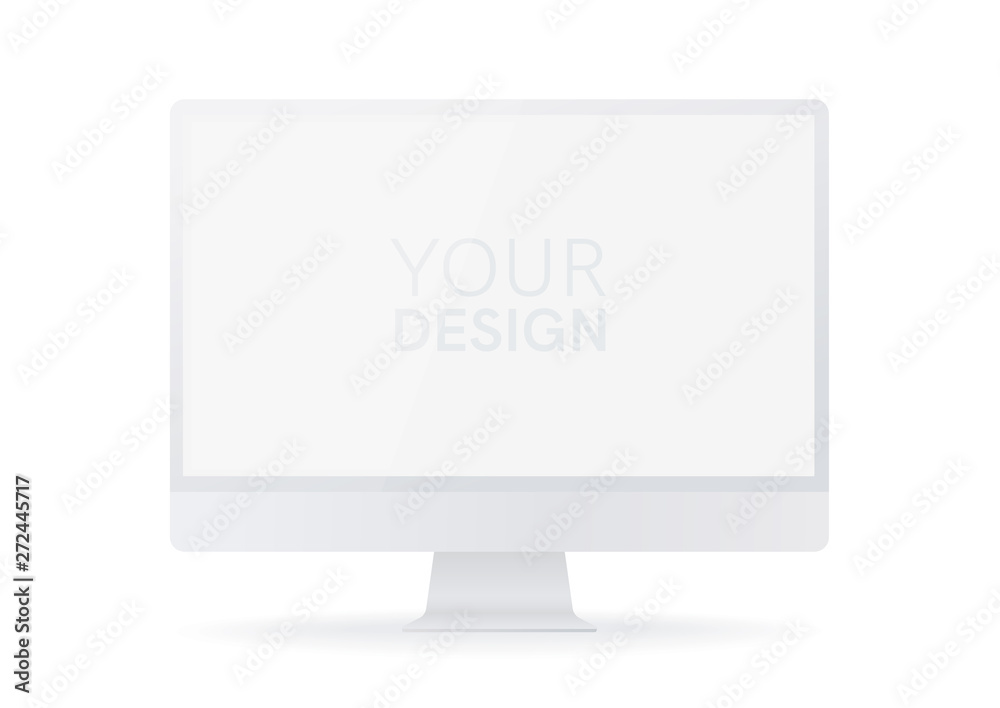 Computer monitor template isolated. White color. Flat style pc border ...