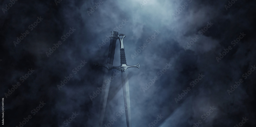 mysterious and magical photo of silver sword over gothic black ...