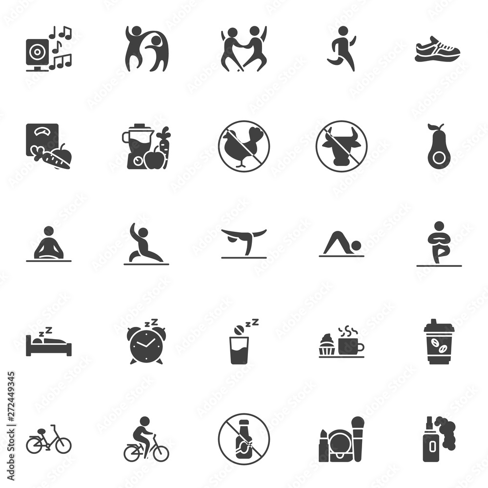 Healthy lifestyle vector icons set, modern solid symbol collection ...