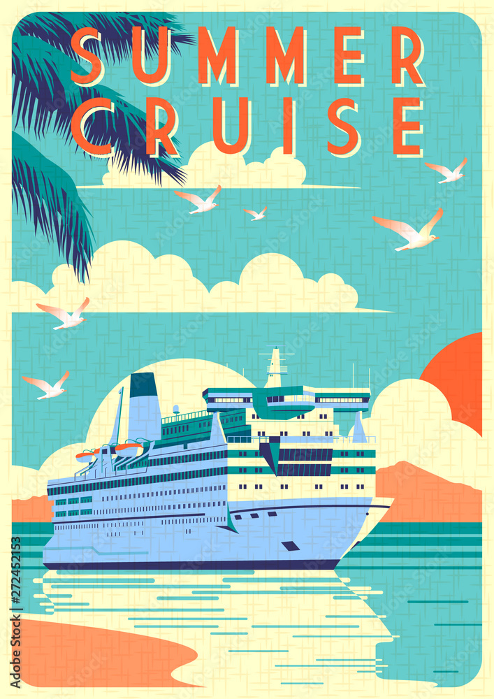 Art Deco cruise ship vector illustration. Passenger liner in ocean ...