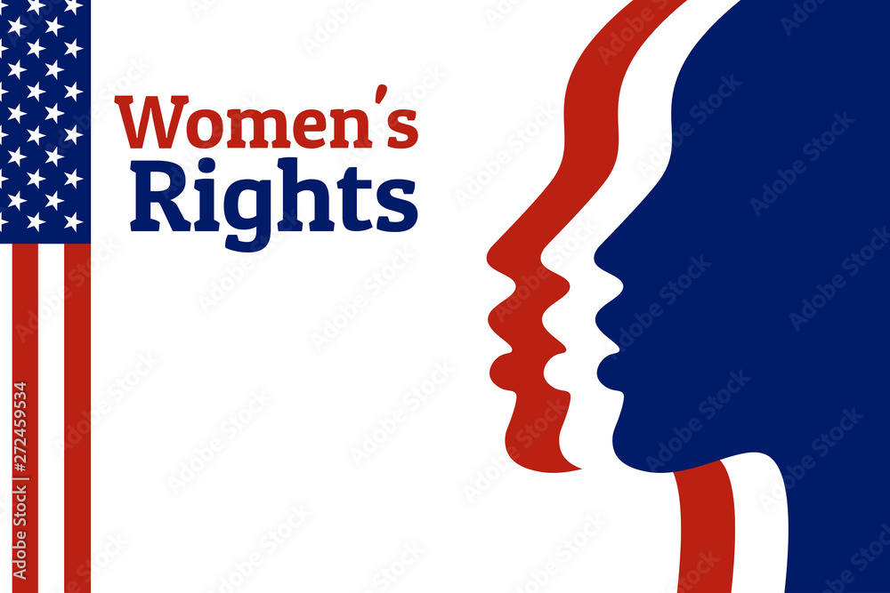 Women's rights concept background and logo. Three silhouettes of female ...