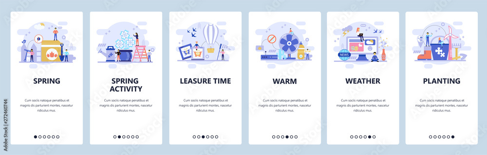 Mobile App Onboarding Screens Spring Season Weather Forecast Gardening Menu Vector Banner