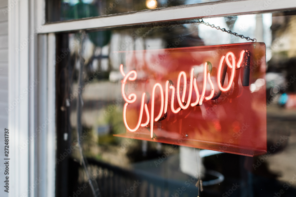 neon sign in window for espresso Stock Photo | Adobe Stock