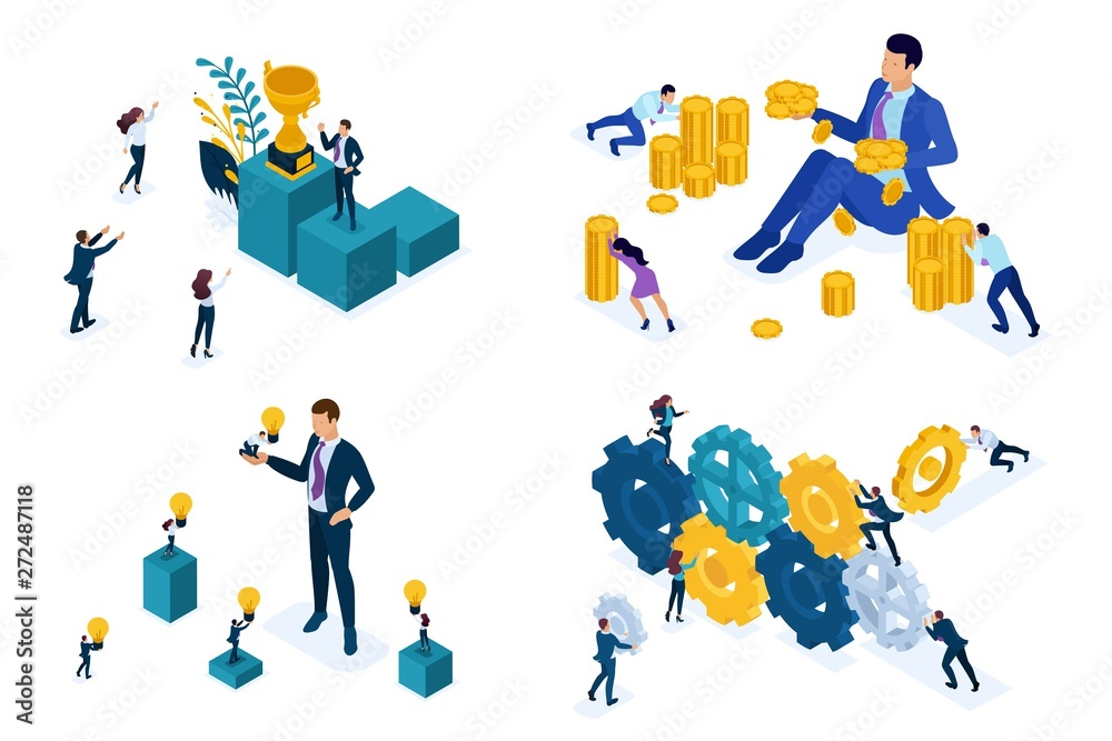 Isometric Set concept the mechanism of the team, selling ideas ...
