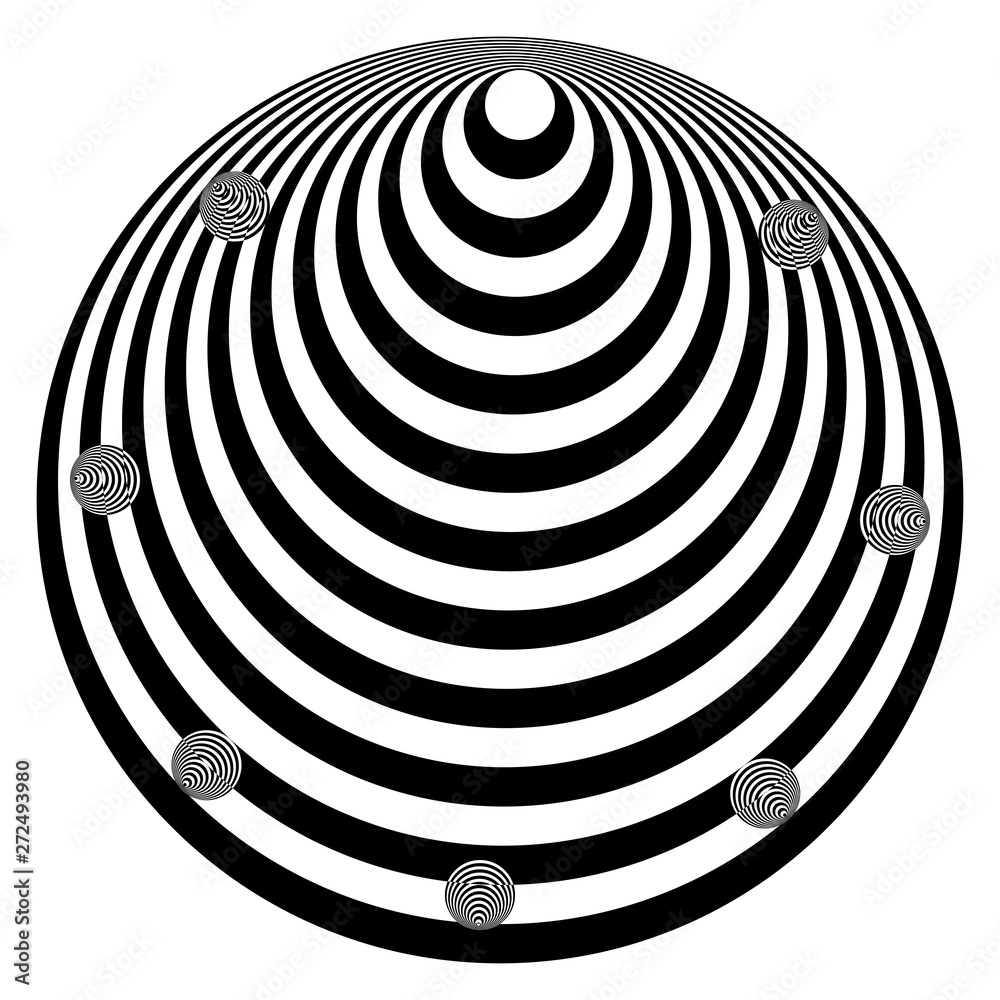 Abstract black and white striped round object. Geometric pattern with ...