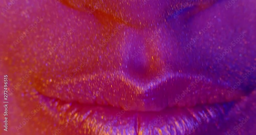 Girl's Face Part With Beautiful Golden Face. Lips.Teeth Braces. Smile ...