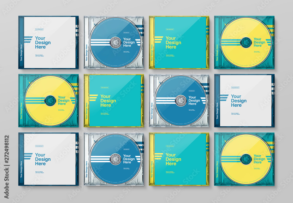 Grid of 16 Transparent CD Cases with 4 Alternating Designs Mockup Stock ...