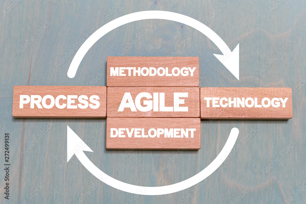 Agile methodology development software concept on wooden blocks ...