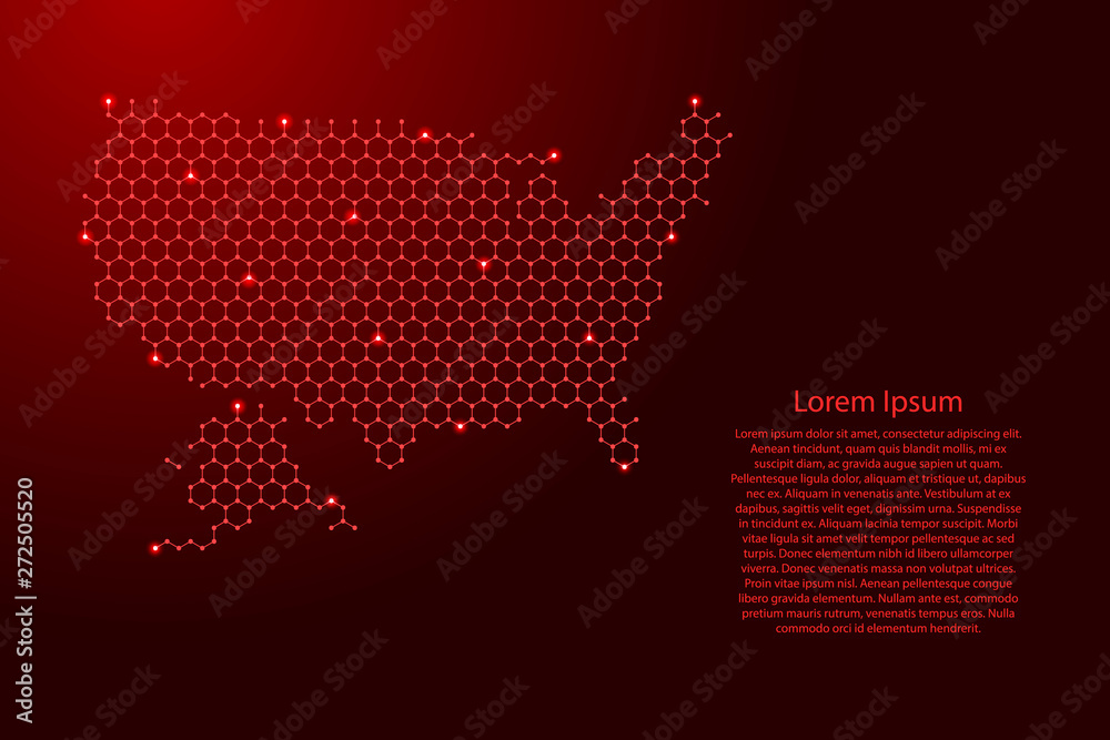 United States of America map from futuristic hexagonal shapes, lines ...