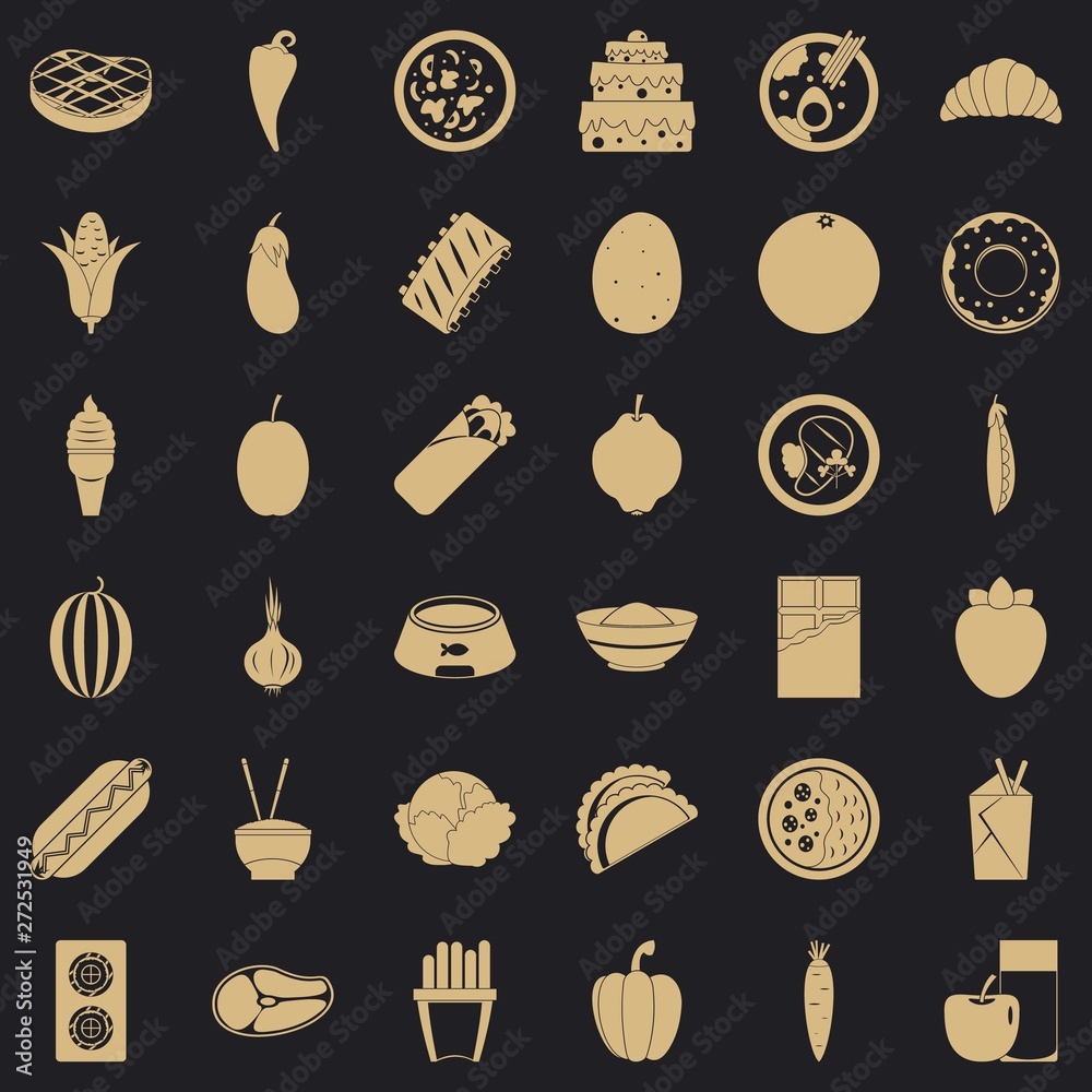 Food value icons set. Simple set of 36 food value vector icons for web ...