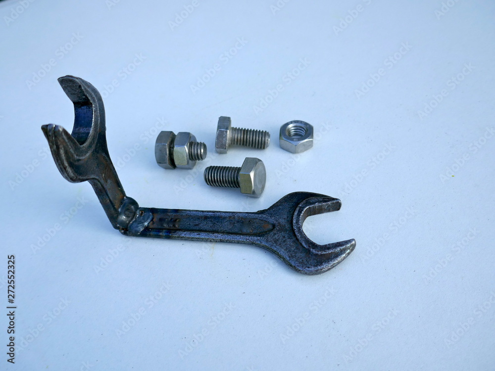 Wrench, old, self-welded, bent to 90 degrees, with screws and nuts. Top ...