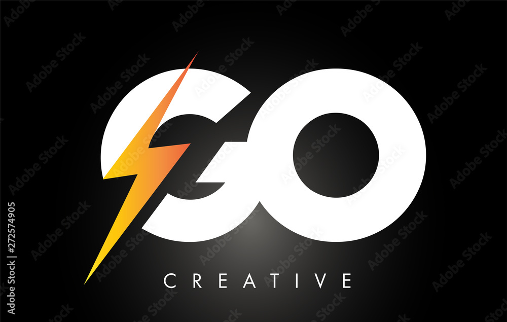 GO Letter Logo Design With Lighting Thunder Bolt. Electric Bolt Letter ...