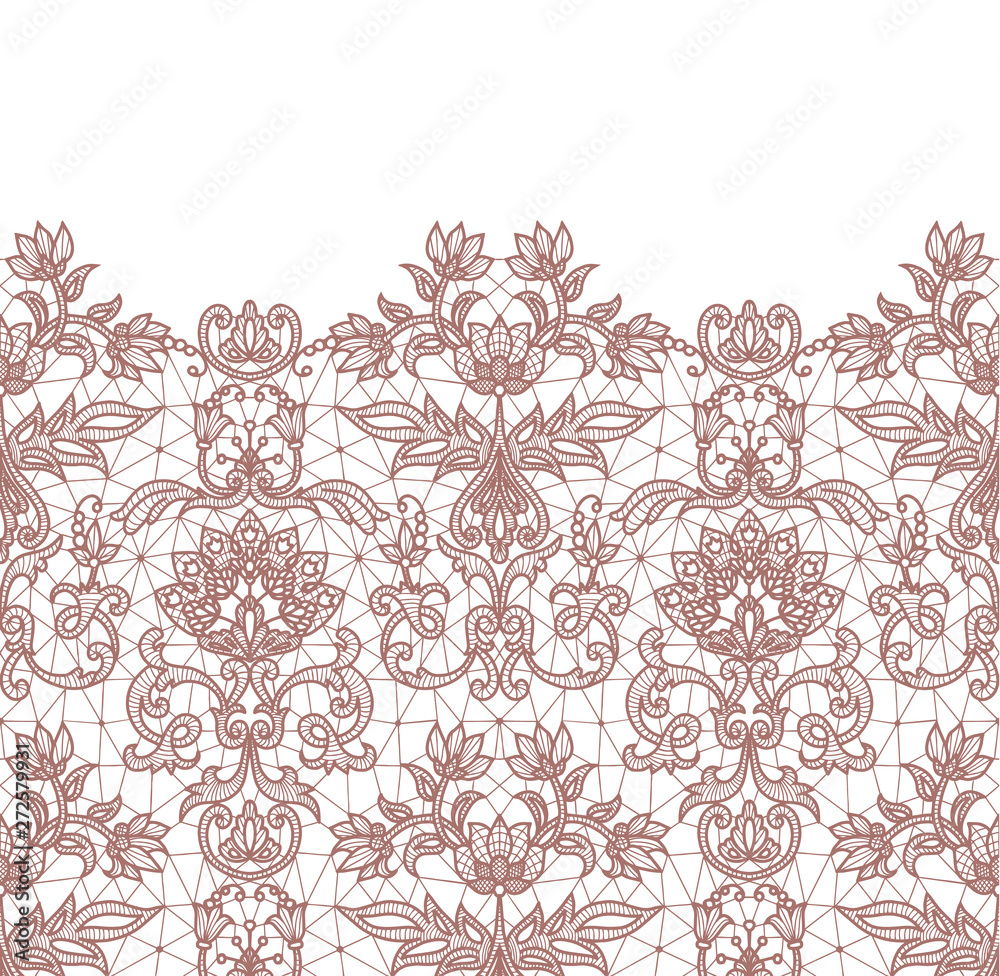 Horizontally seamless brown lace border background with floral pattern ...