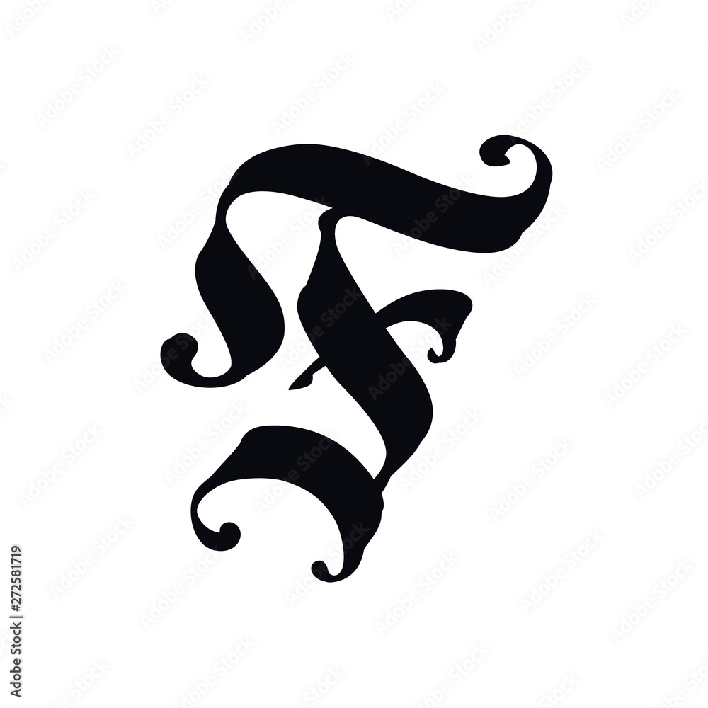 Letter F, in the Gothic style. Alphabet. The symbol is isolated on a ...