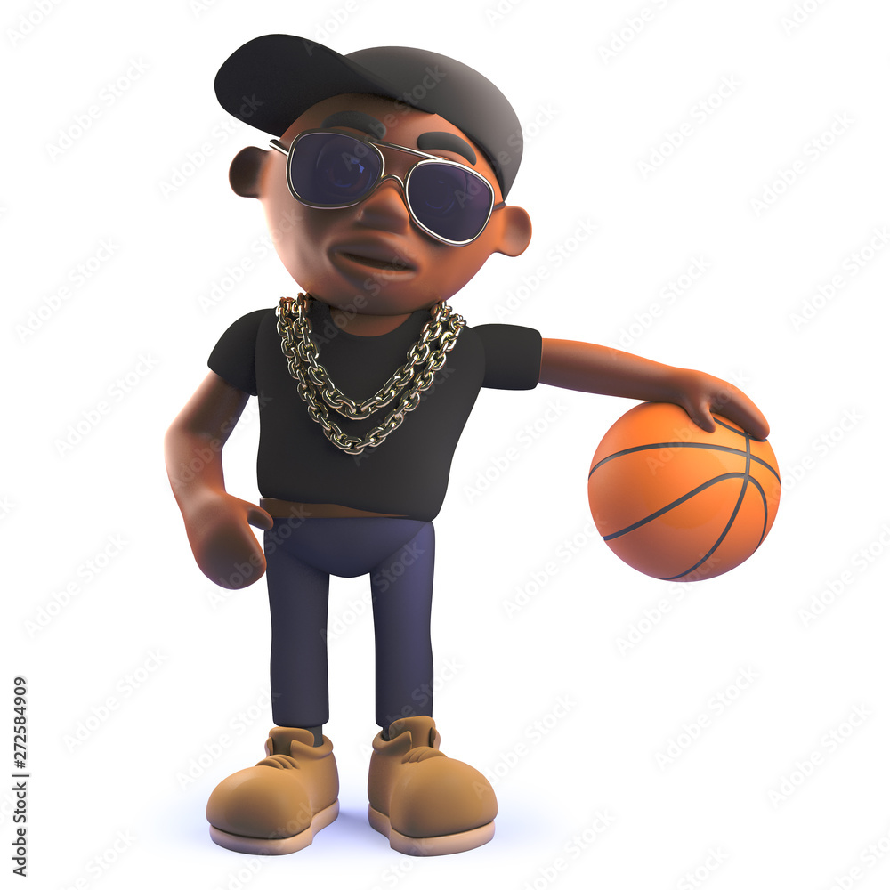 Cartoon 3d black African American hiphop rapper playing with a ...