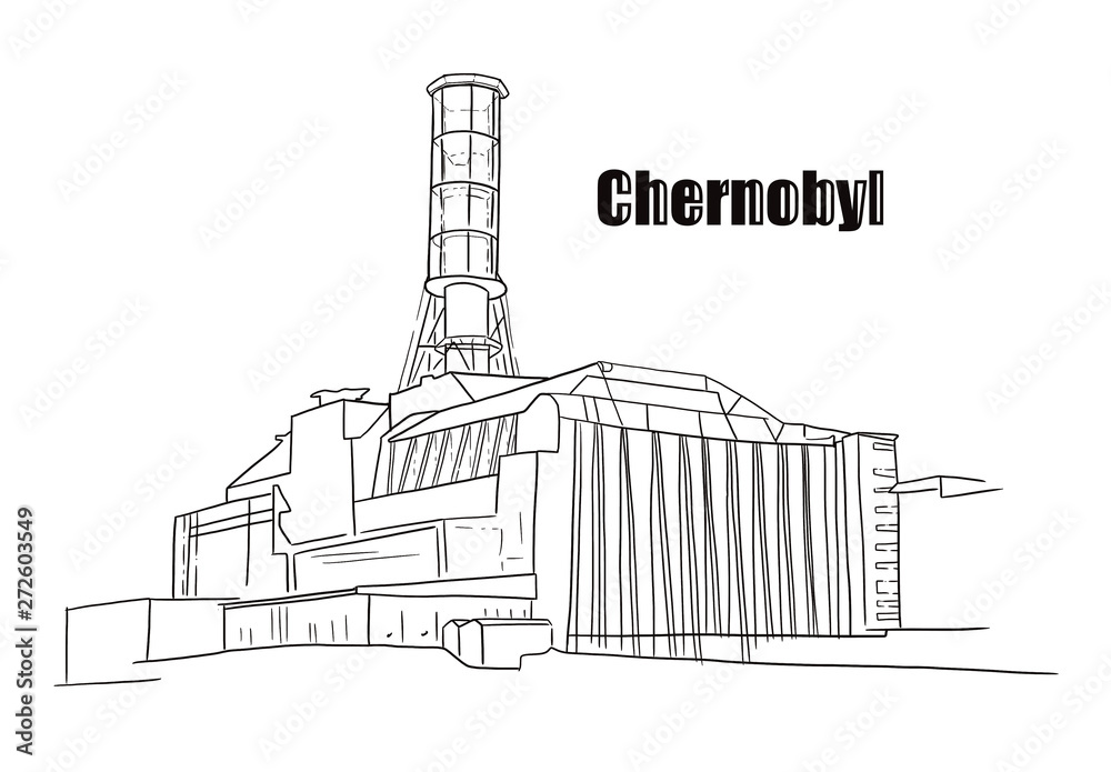 Digital hand drawn sketch illustration of Chernobyl nuclear power plant ...