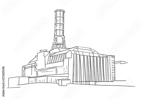 Digital hand drawn sketch illustration of Chernobyl nuclear power plant ...