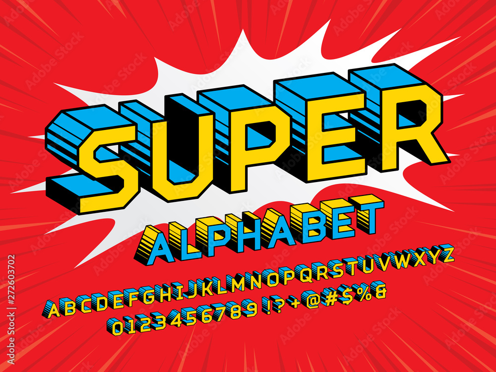 Superhero Comic Style Vector Font with uppercase, numbers and symbols ...