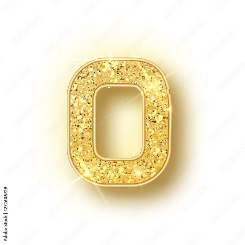 Gold glitter alphabet numbers 0 with shadow. Vector realistick shining ...