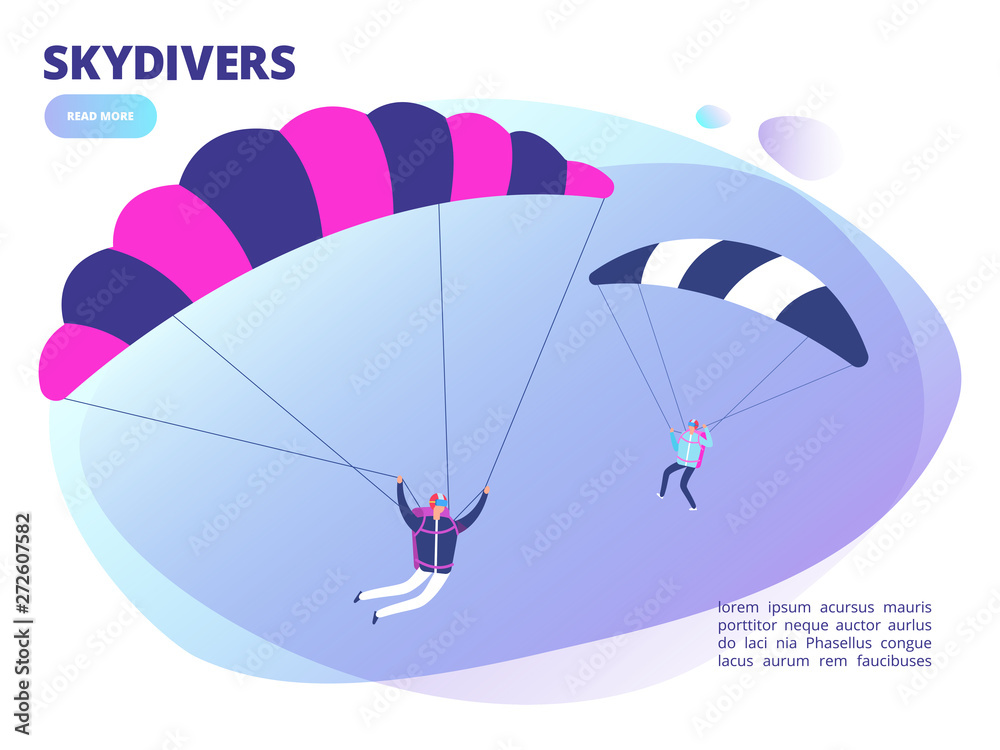 Cartoon skydivers vector background web page. Skydiving illustration ...