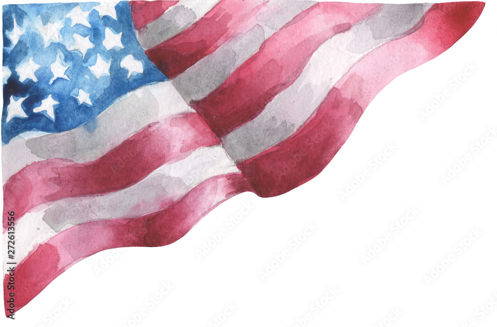 Watercolor flag of the US. For patriotic compositions on the day of ...