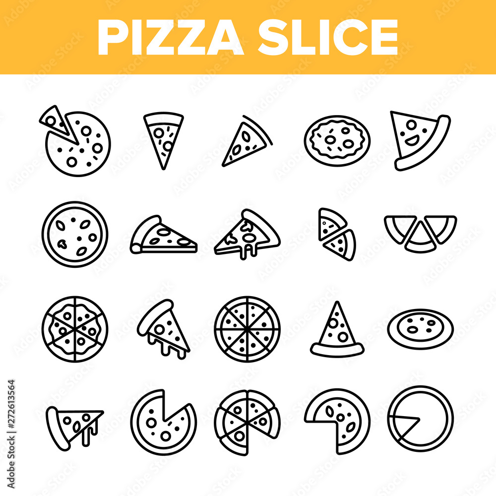 Pizza Triangle Slices Vector Linear Icons Set. Delicious Pizza Piece ...