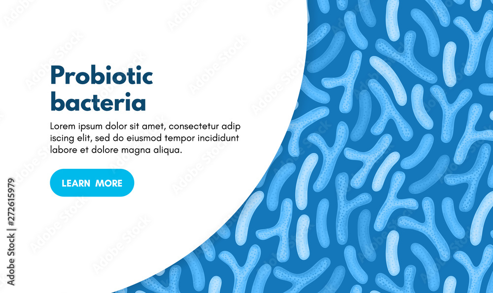 Vector background with probiotics. Bifidobacterium, lactobacillus ...