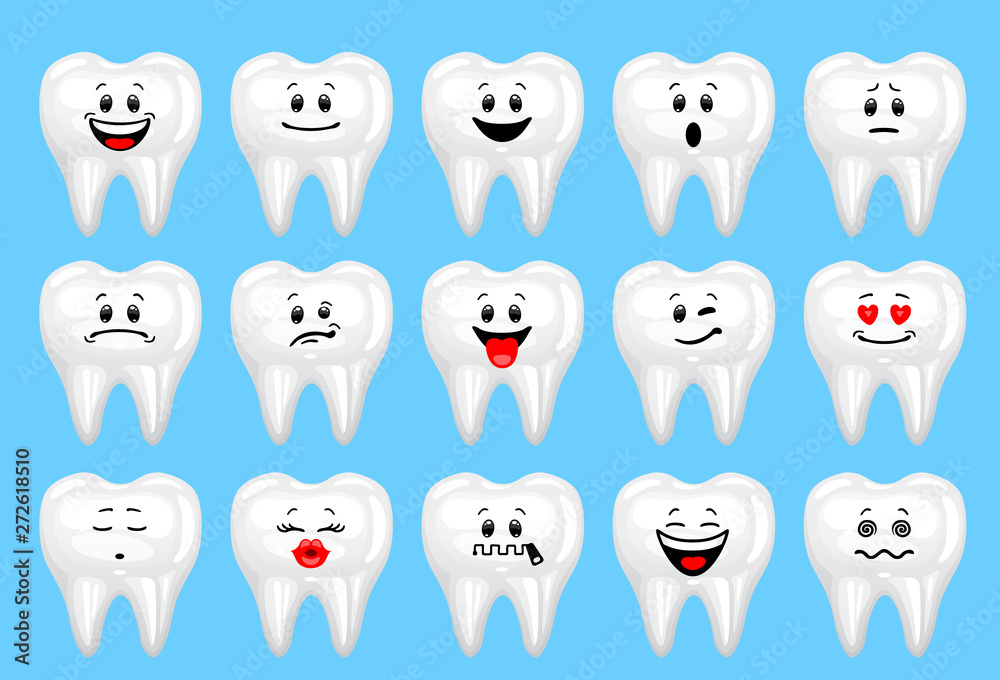 Vector set of tooth emoticons. Collection of characters of teeth with ...