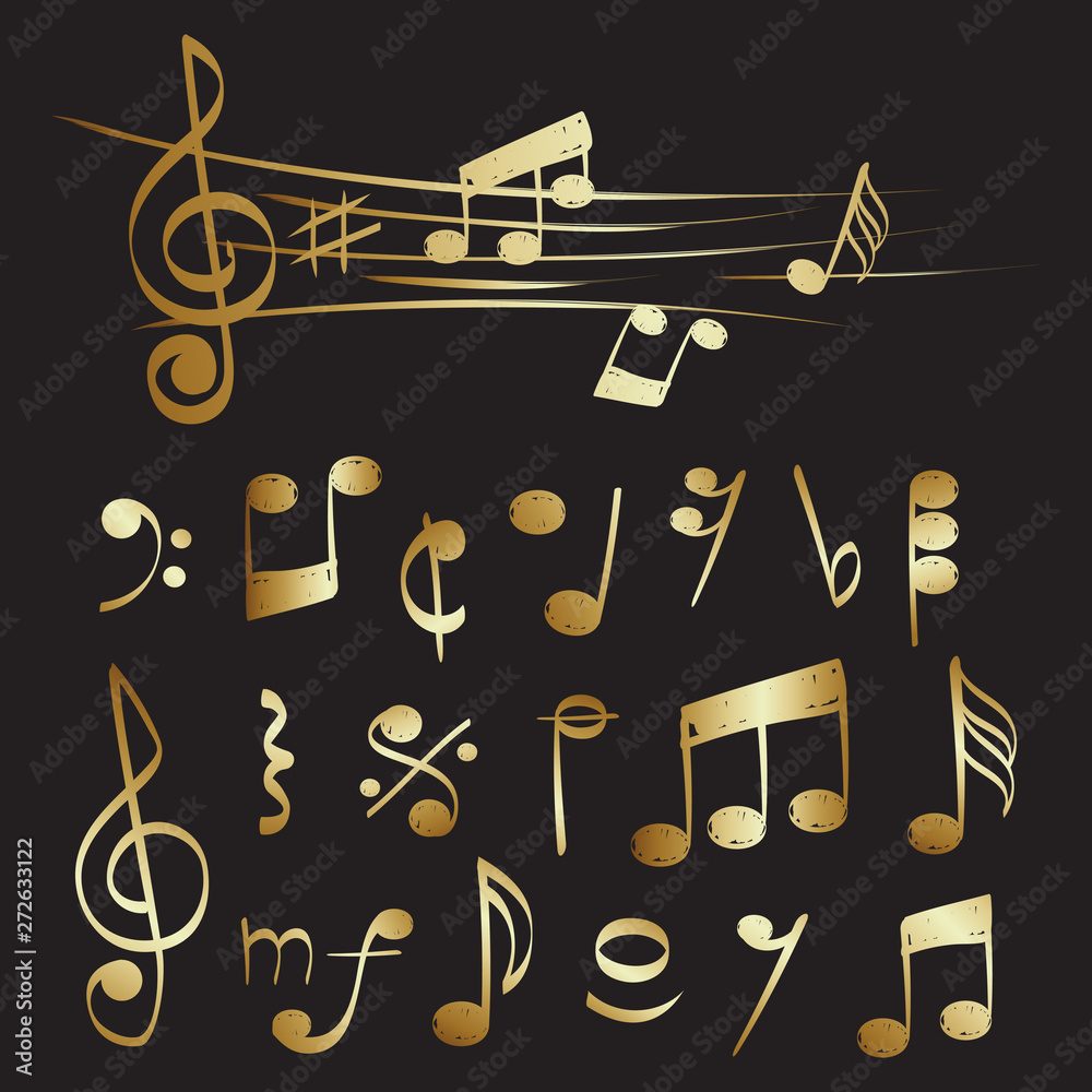 Gold musical note of set vector collection. Illustration of musical ...