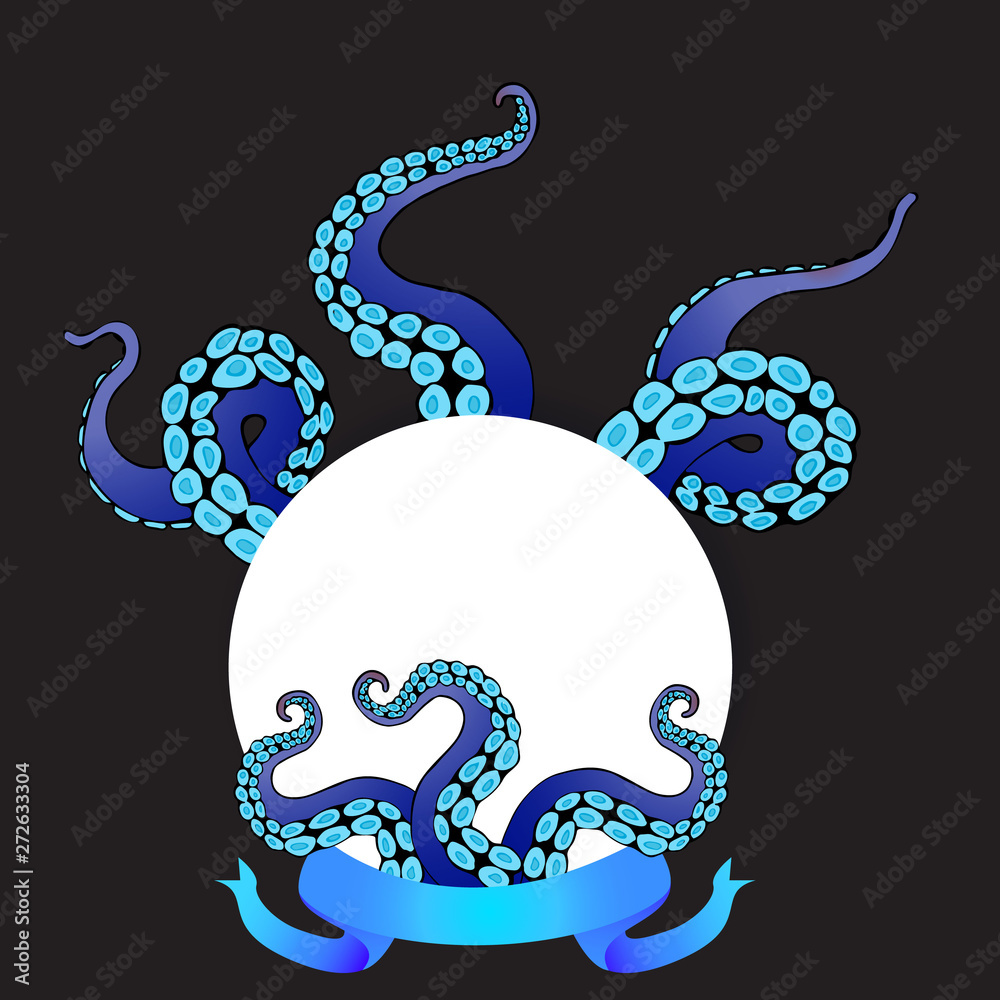 Futuristic page template with colorful tentacles of an octopus frame ...