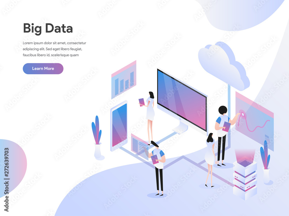 Landing page template of Big Data Isometric Illustration Concept ...